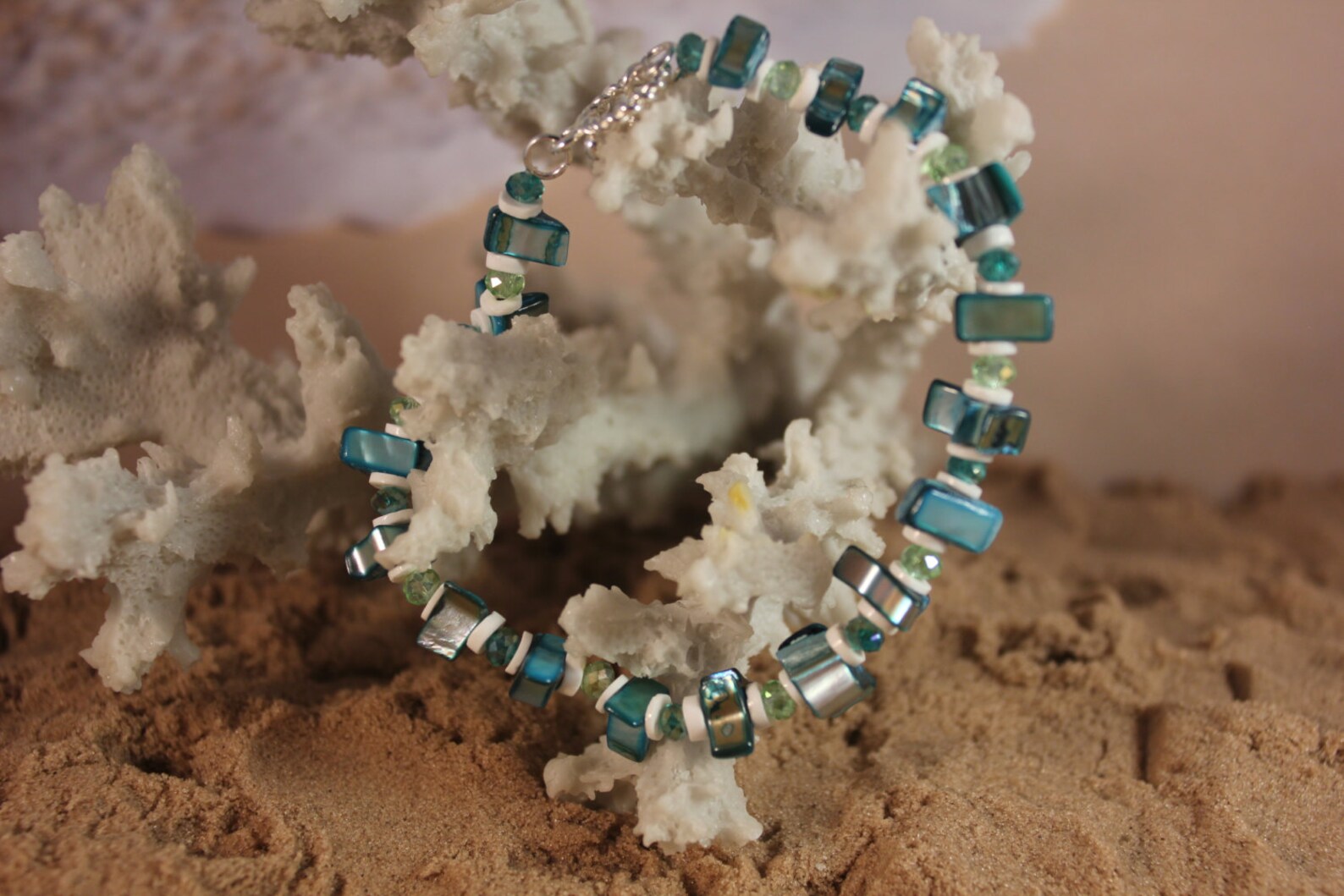 8 Aqua Shell Bracelet with Swarovski Crystals B1 | Etsy