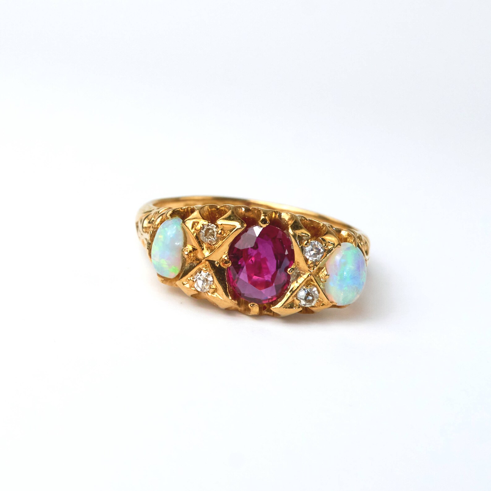 Antique Ruby Opal Ring. 18K Gold With Accent Diamonds. - Etsy