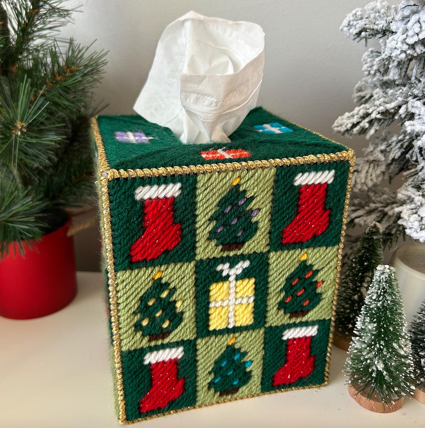 Plastic Canvas Tissue Box Pattern - Stockings and Trees - Etsy