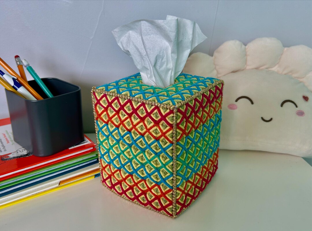 Plastic Canvas Tissue Box Pattern - Colorful Diamonds - Etsy