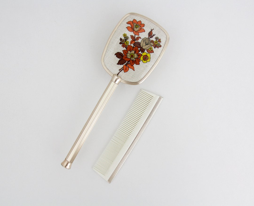 Vintage Hair Brush and Comb Set // Floral Tin Hair Brush Made in ...