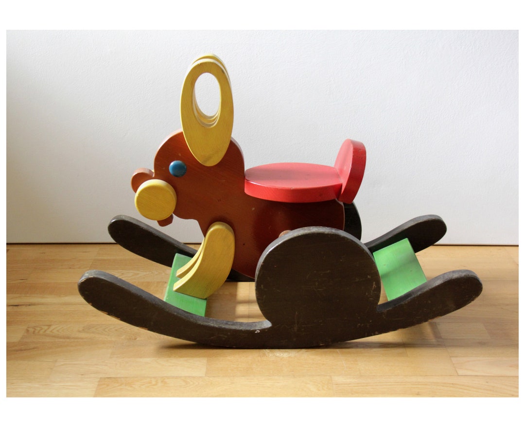 Vintage Children's Rocking Rabbit // Rocking Rabbit // Colorful Wood ...
