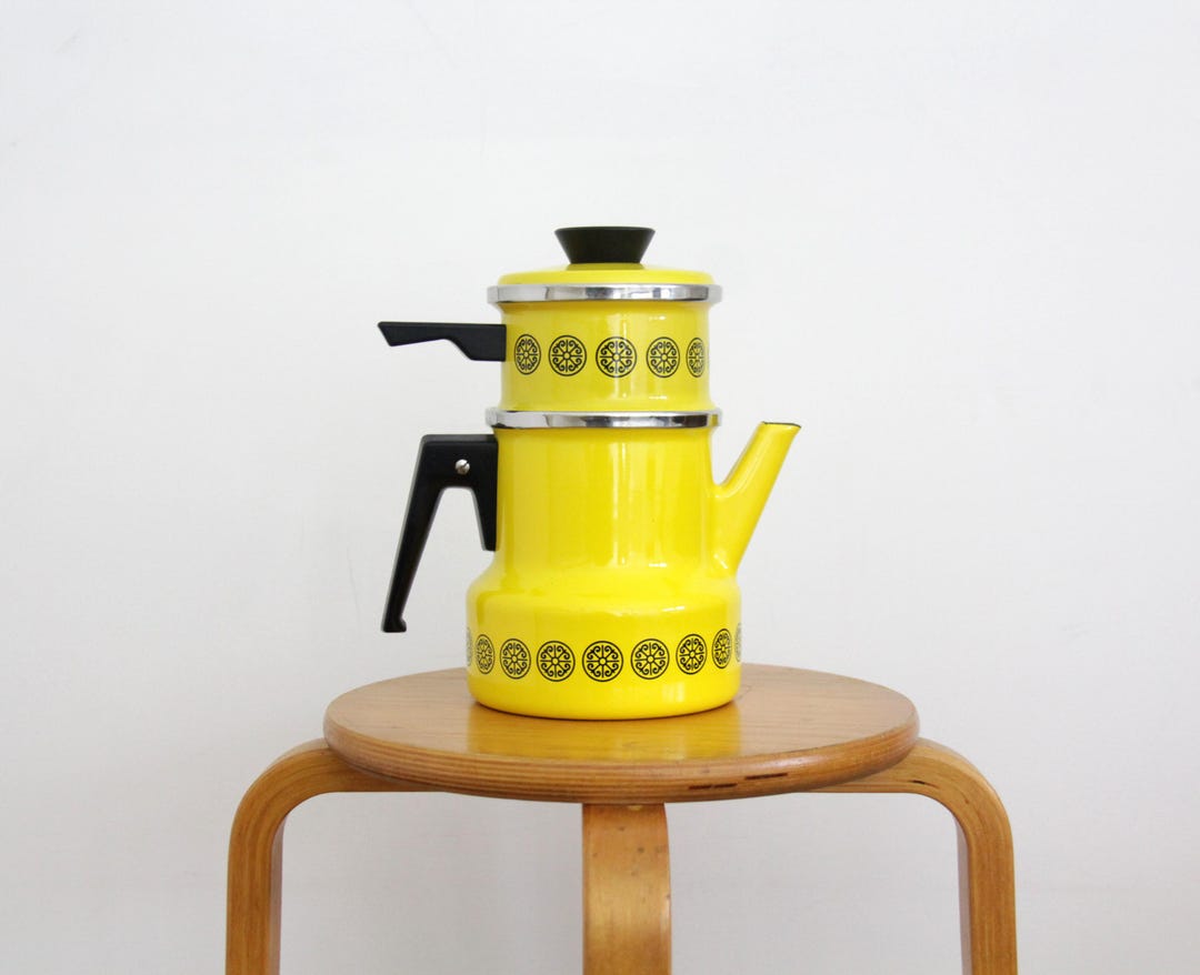 Vintage Kettle // Rare Asta Enamel Coffeepot // Yellow and Black - Etsy