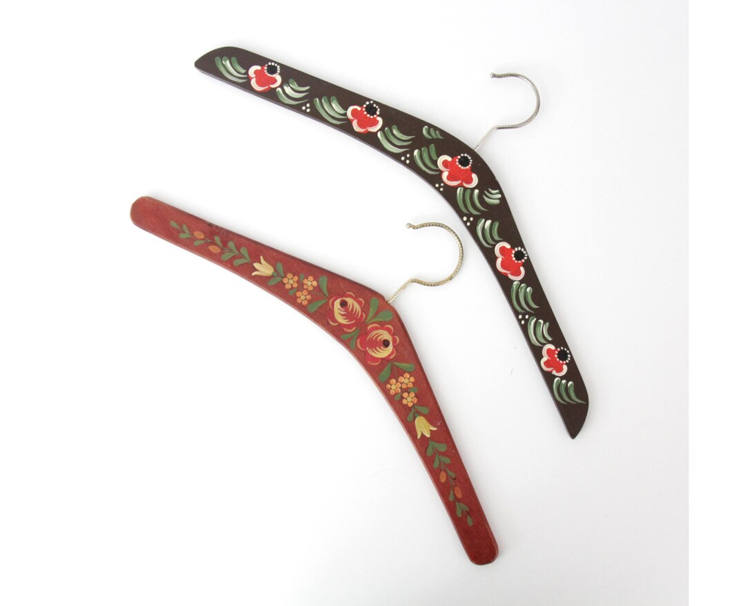 Vintage Wooden Hand Painted Clothes Hanger // Austrian Rustic Hangers ...
