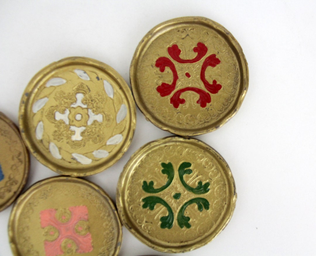 Vintage Coasters // Florentine Colorful Round Coasters // Set of 6 - Etsy