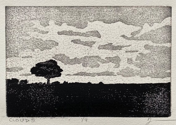 Clouds Woodblock Print - Etsy