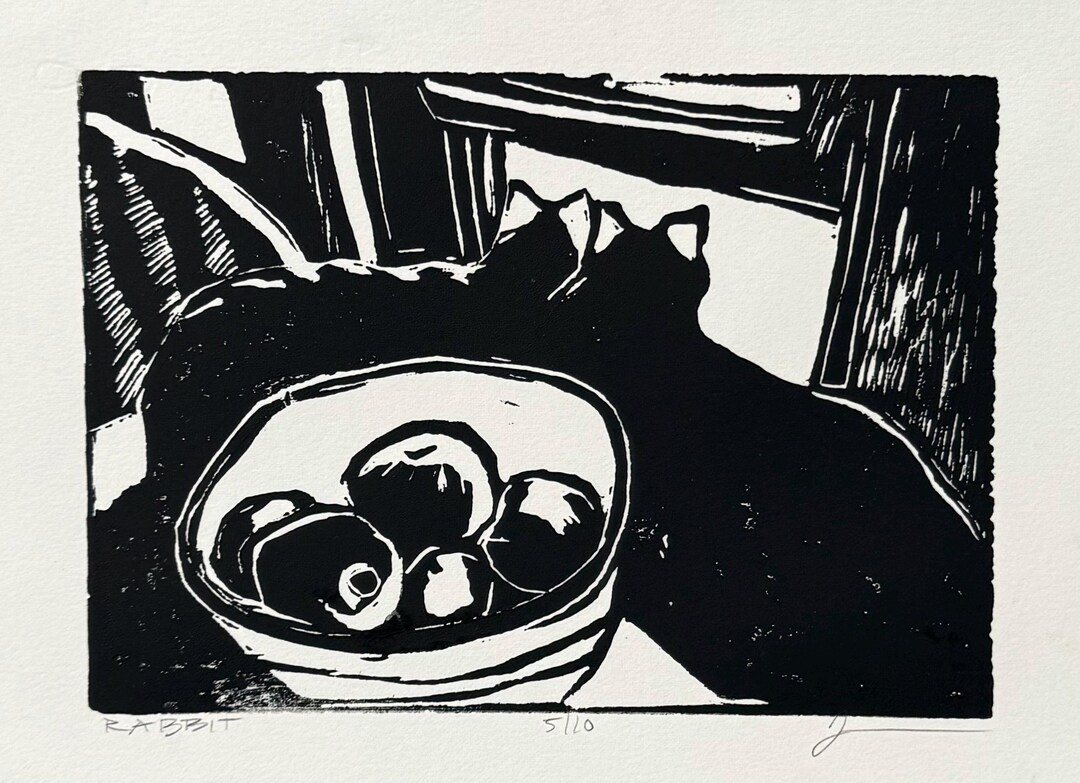 Rabbits! - Original Handprinted Woodblock Print - Etsy