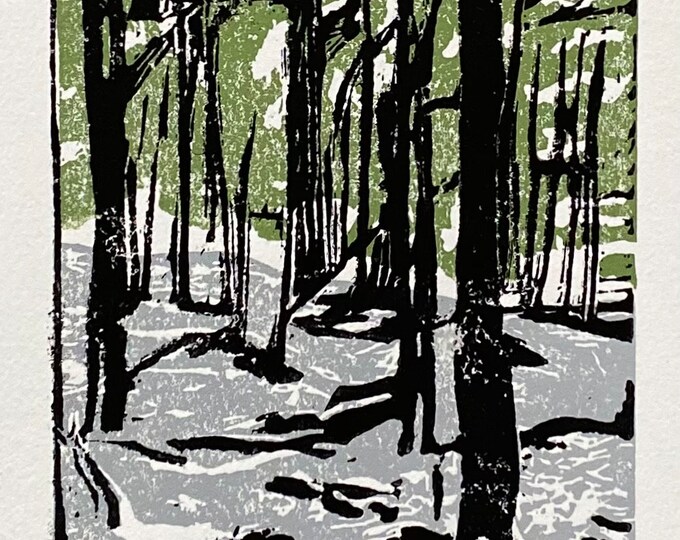 In the Woods Spring Snow Woodblock Print - Etsy