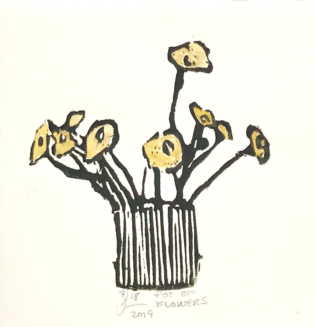 Pot of Flowers - Original Handprinted Woodblock Print - Etsy