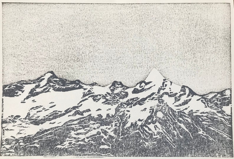 Mountain Landscape Woodblock Print | Etsy
