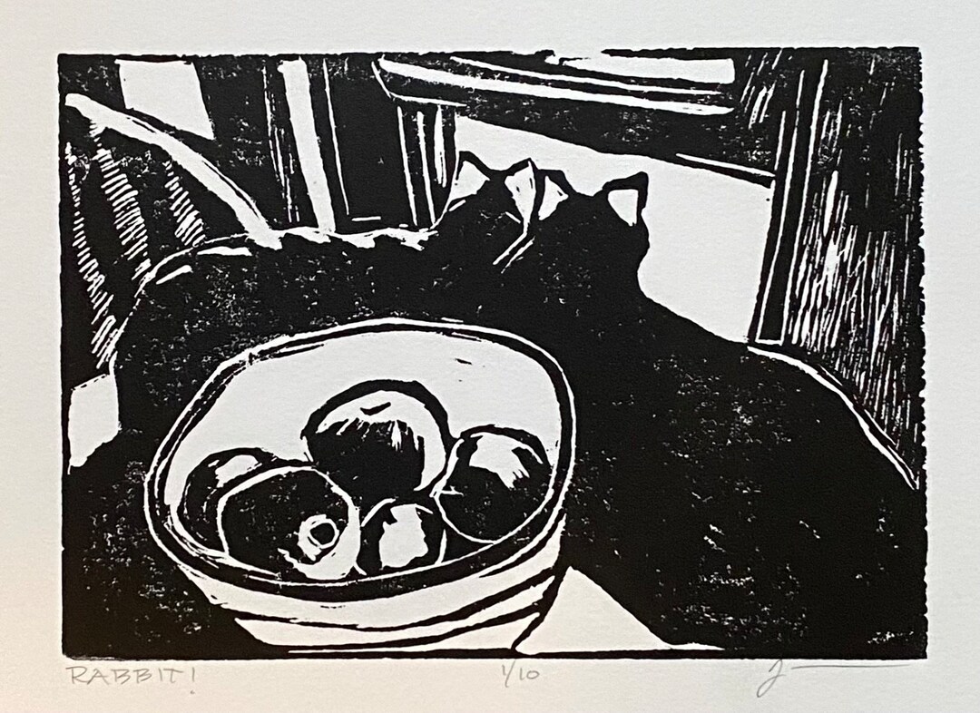 Rabbits Original Handprinted Woodblock Print - Etsy