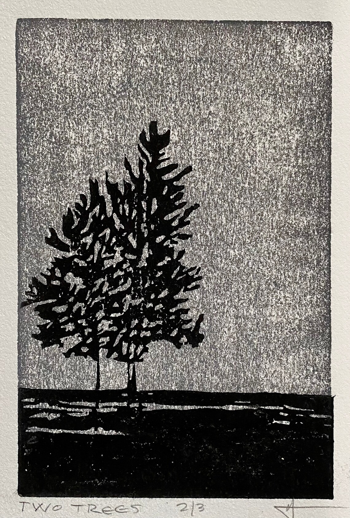 Two Trees Woodblock Print | Etsy