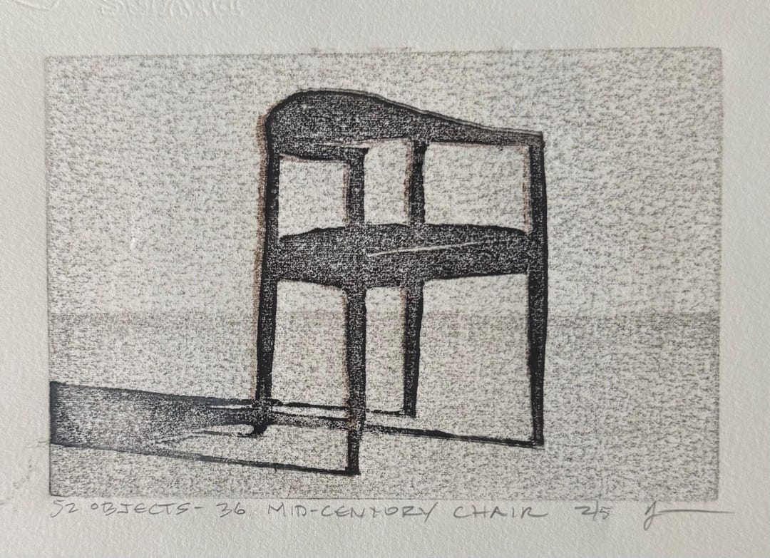 52 Objects - 36, Mid-century Chair - Woodblock Print - Etsy