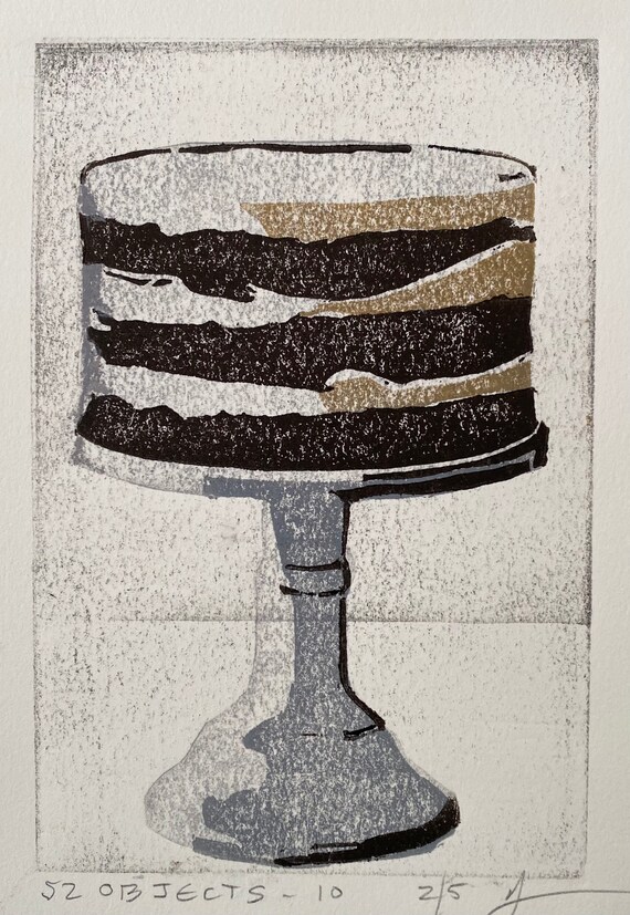 52 Objects 10 Cake Woodblock Print - Etsy