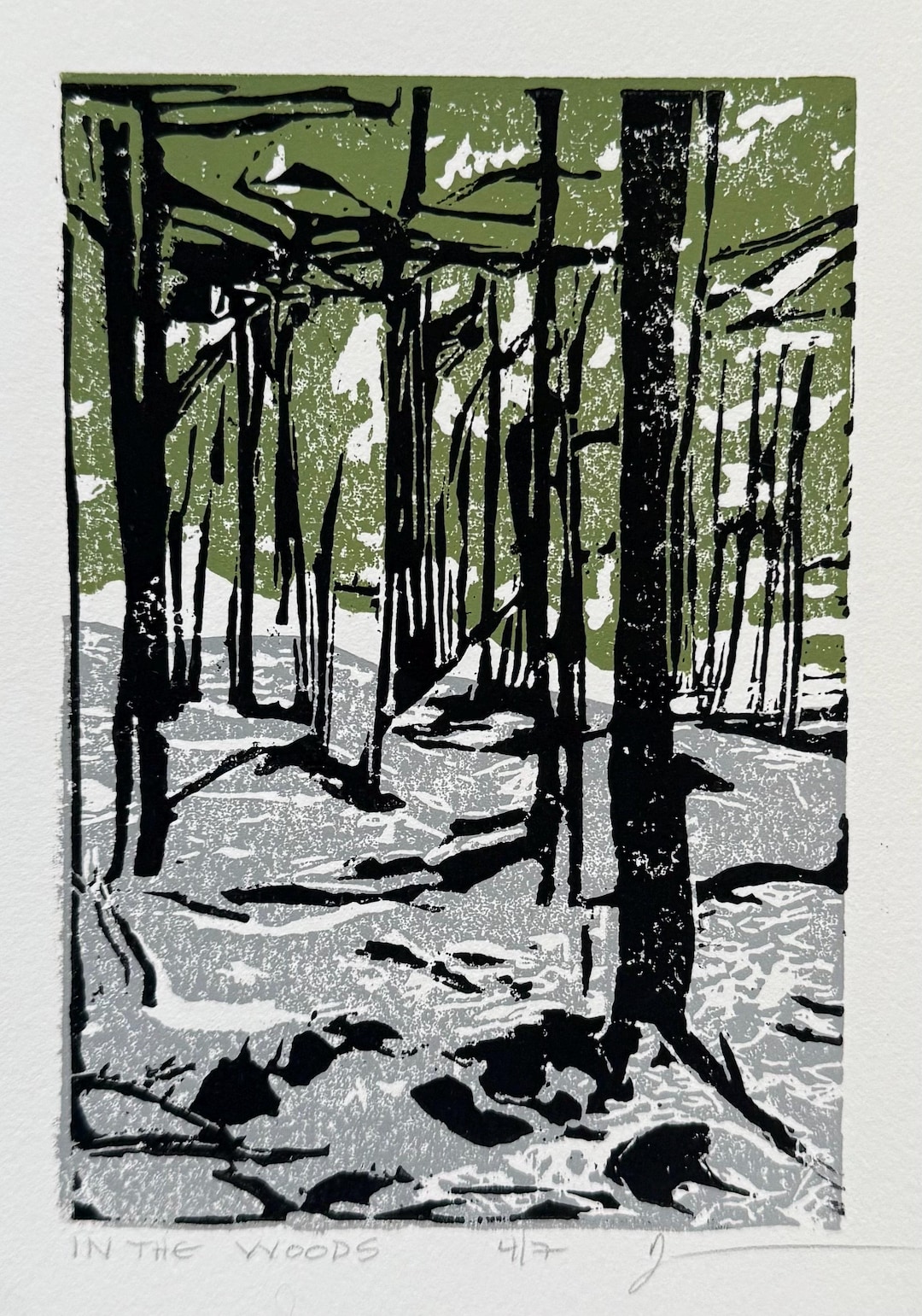 In the Woods - Spring Snow - Woodblock Print - Etsy
