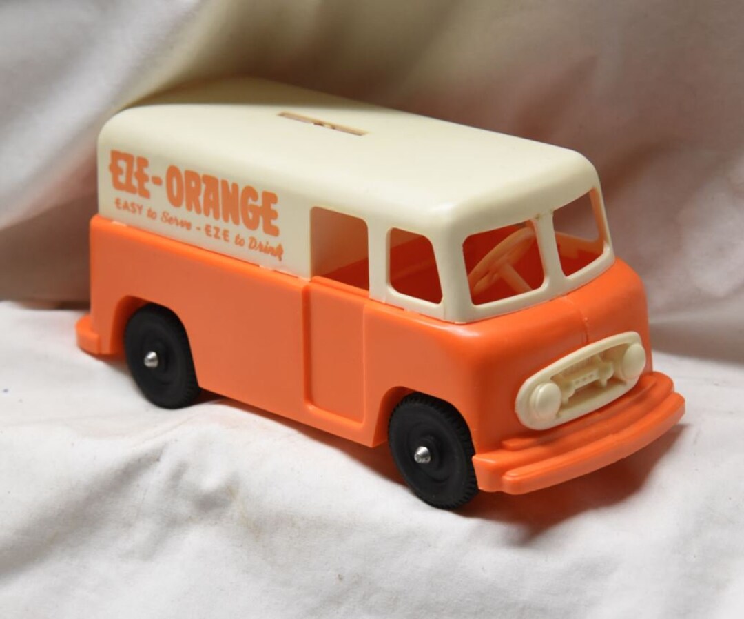 Vintage Delivery Van Truck Coin Bank. Antique EZE Orange Brand Drink ...