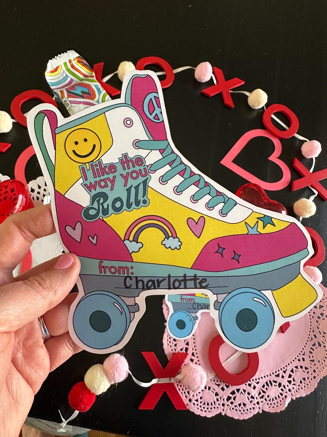 Retro Roller Skate Valentine Printable Valentine's Day Card Gift Craft ...