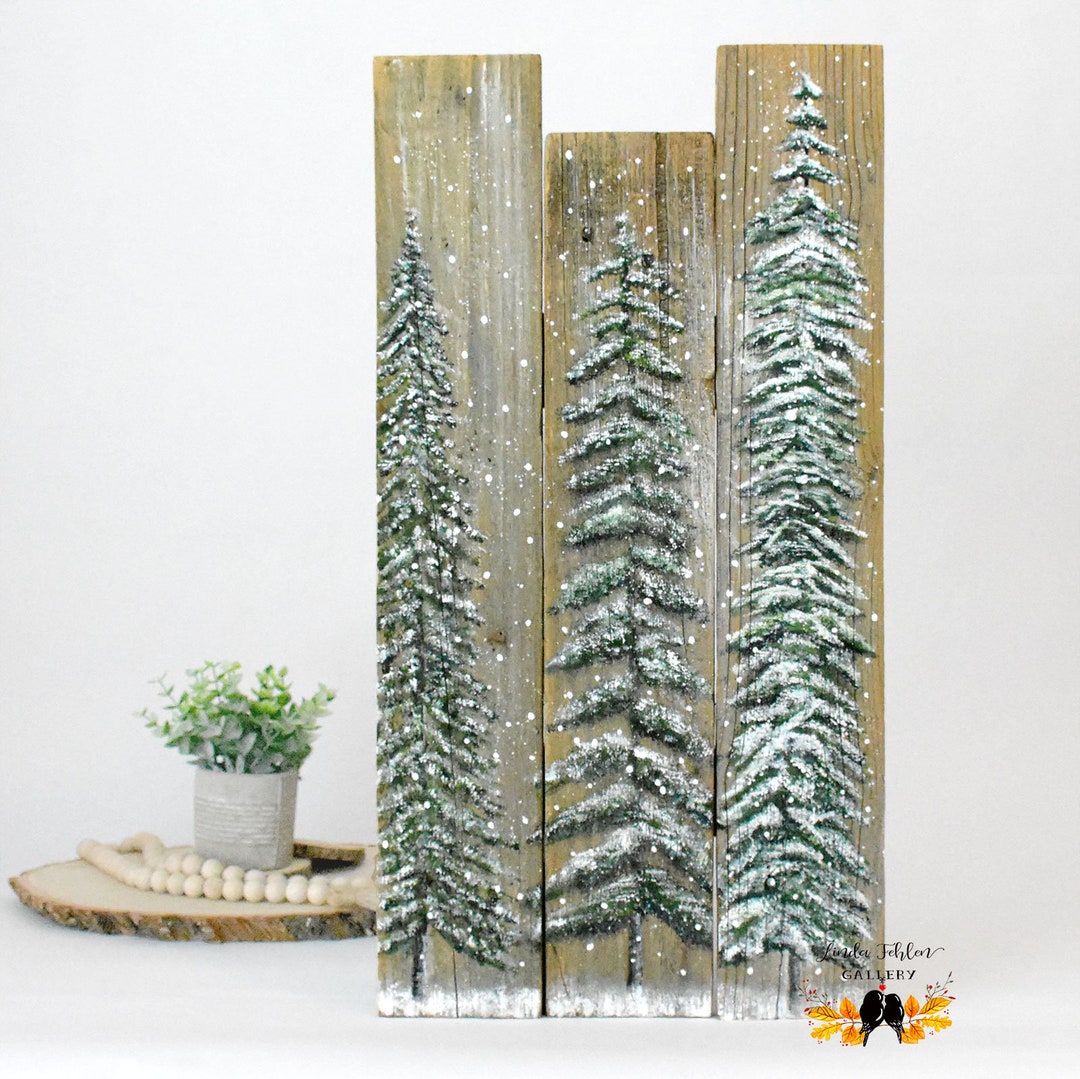 Rustic Snowy Pine Trees Wood Wall Art, Cozy Winter Decor, Christmas ...