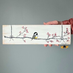 Original Rustic Painting on Wood, Chickadee on Berry Branch Art ...