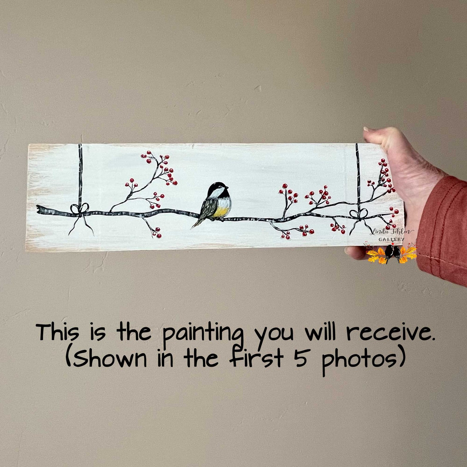 Original Rustic Painting on Wood, Chickadee on Berry Branch Art ...