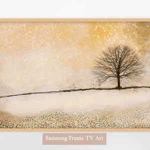 Lone Tree Samsung Frame TV Art, Golden Landscape Frame Tv, Modern ...