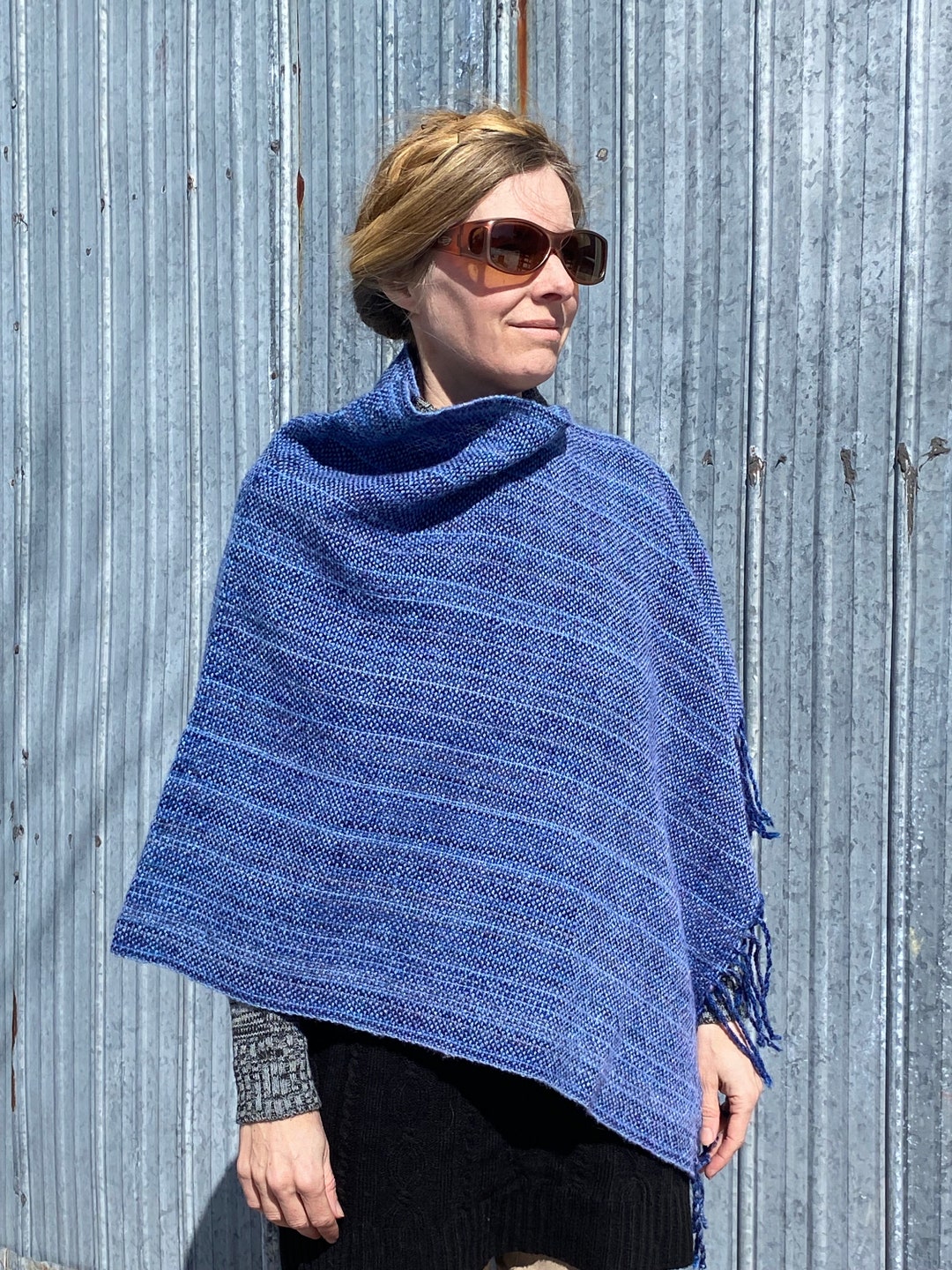 Royal Blue Handwoven Wool Poncho - Etsy