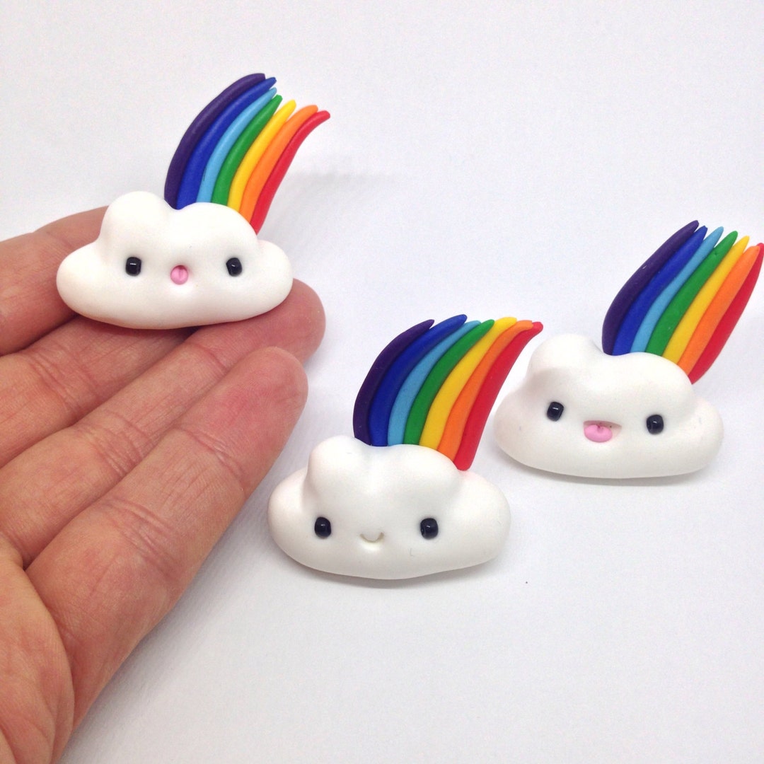 Polymer Clay Miniature Rainbow Cloud, Cute Little Fimo Figurines Kawaii ...