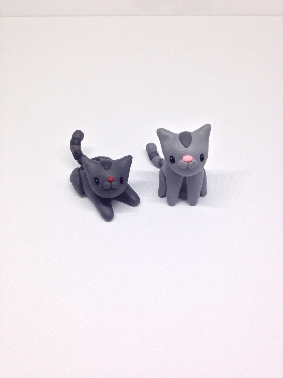Polymer Clay Miniature Couple of Grey Cats , Cute Figurine Fimo Cats ...