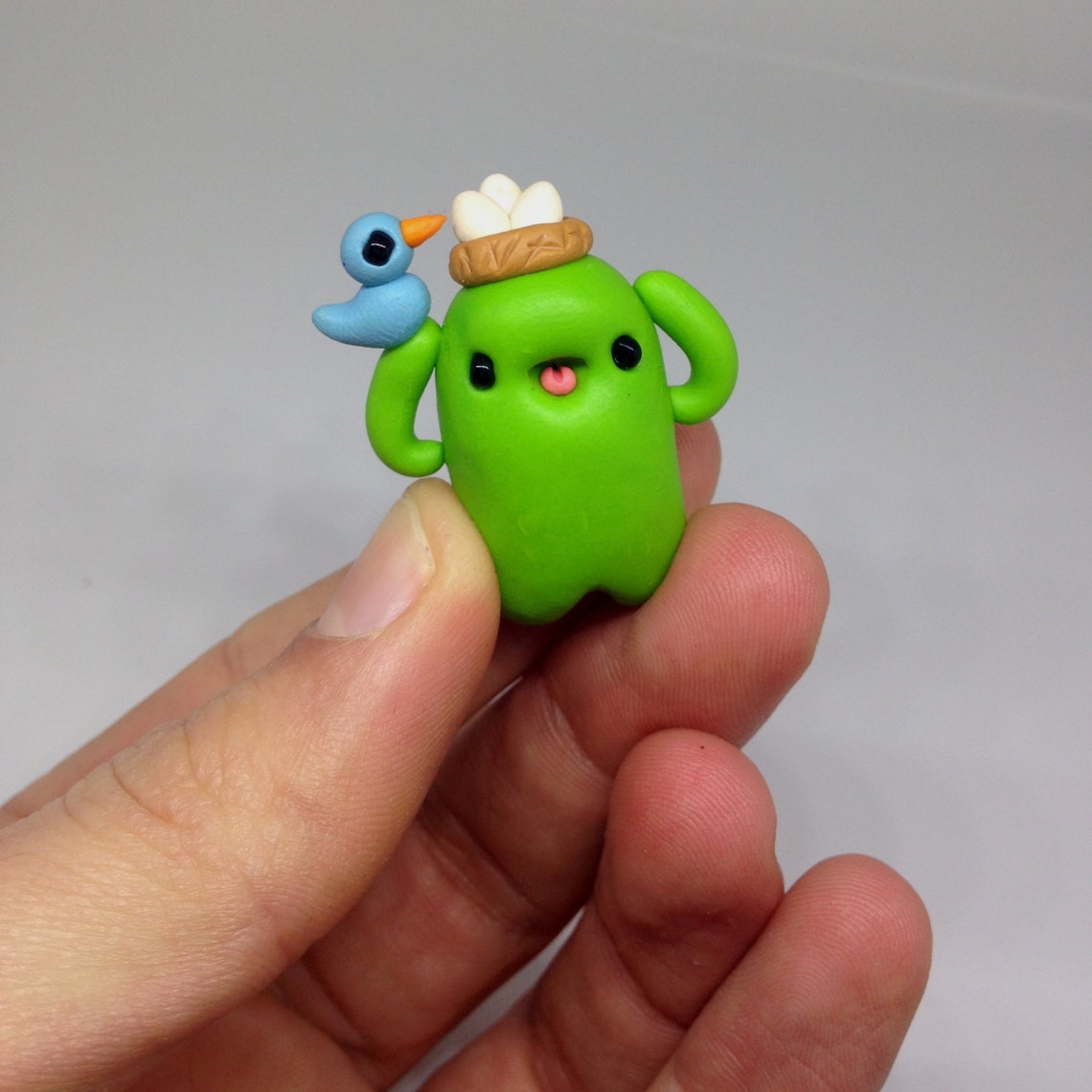 Miniature Cute Little Green Creature With a Bird's Nest - Etsy
