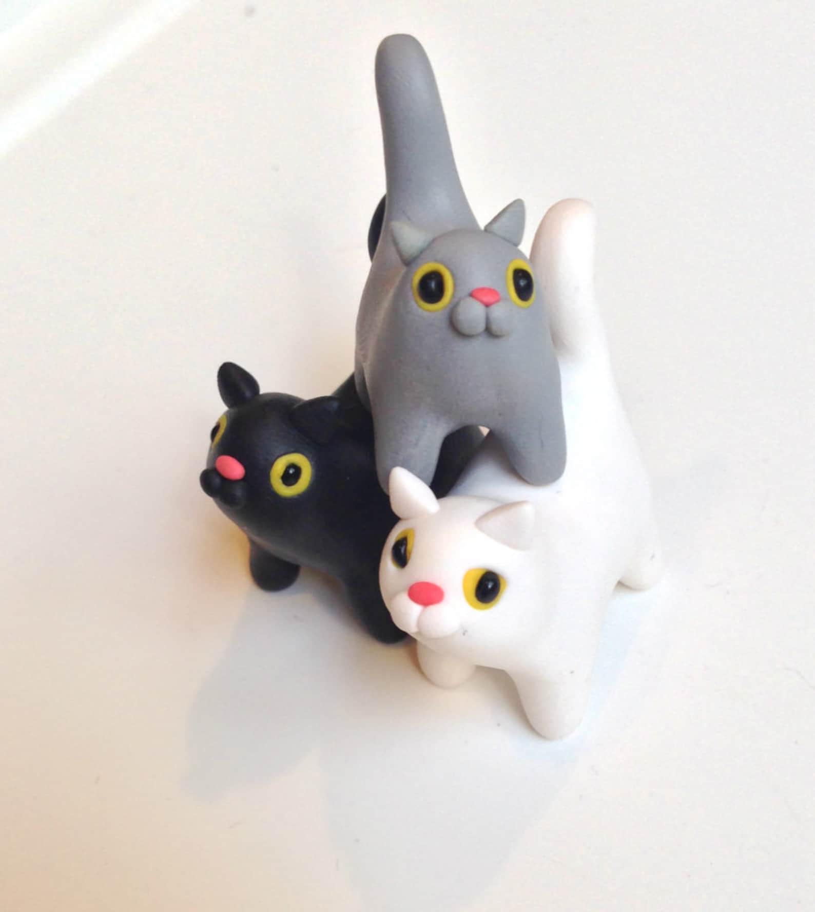 Polymer Clay Kawaii Set of Three Cute Cats Black White and - Etsy
