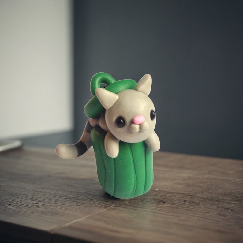 Polymer Clay Miniature Grey Ally Cat in a Trash Can, Cute Figurine Fimo ...