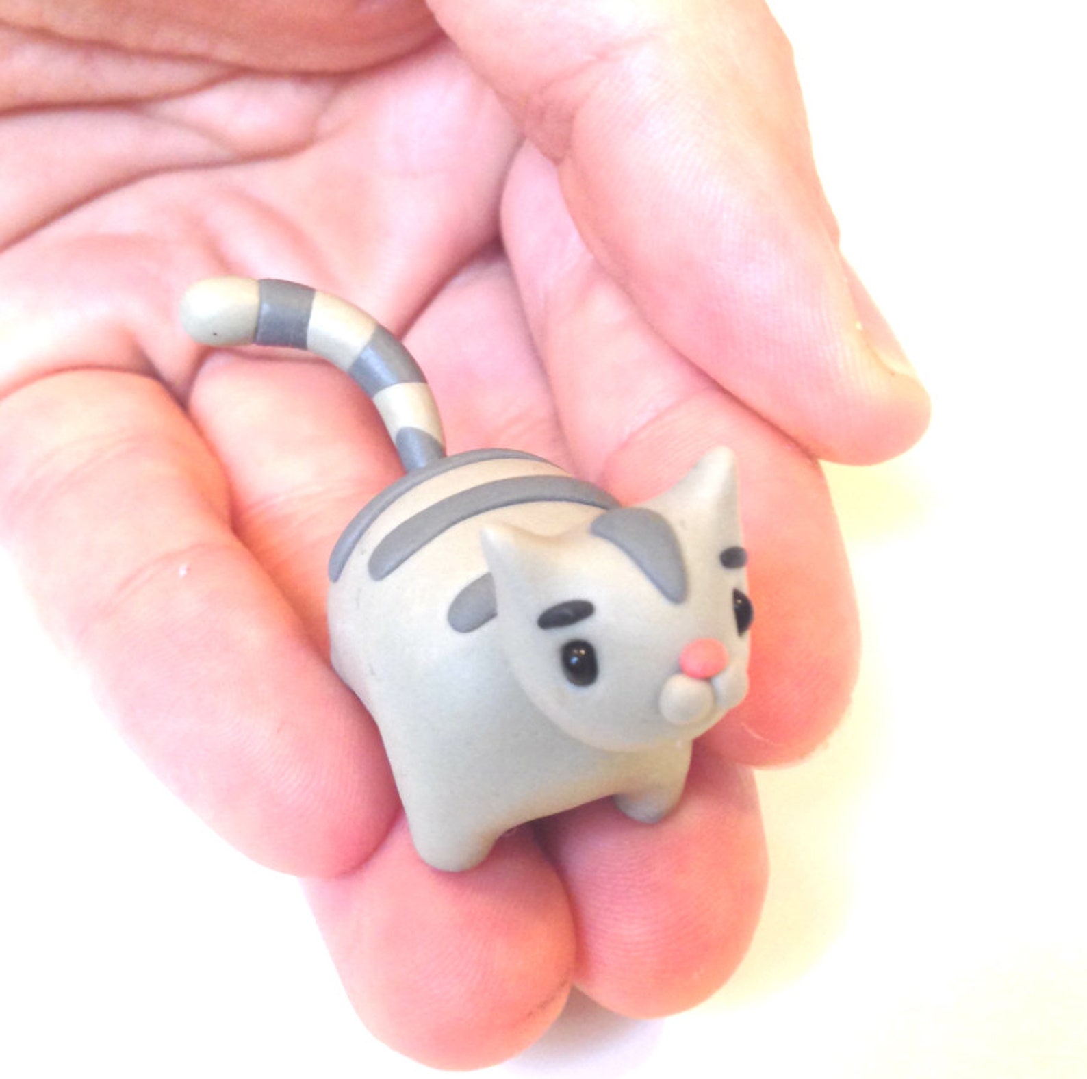 Polymer Clay Miniature Grey Cat Cute Figurine Fimo Cats - Etsy