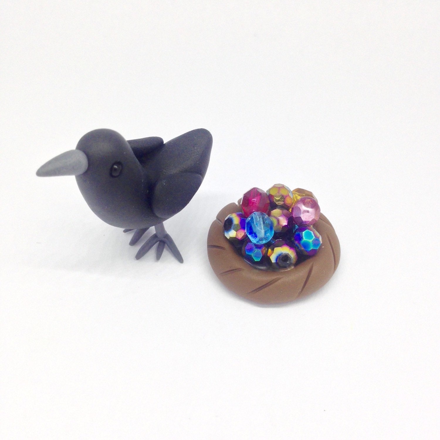 Kawaii Black Crow With Gems Clay Fimo Figurine Kawaii Style | Etsy