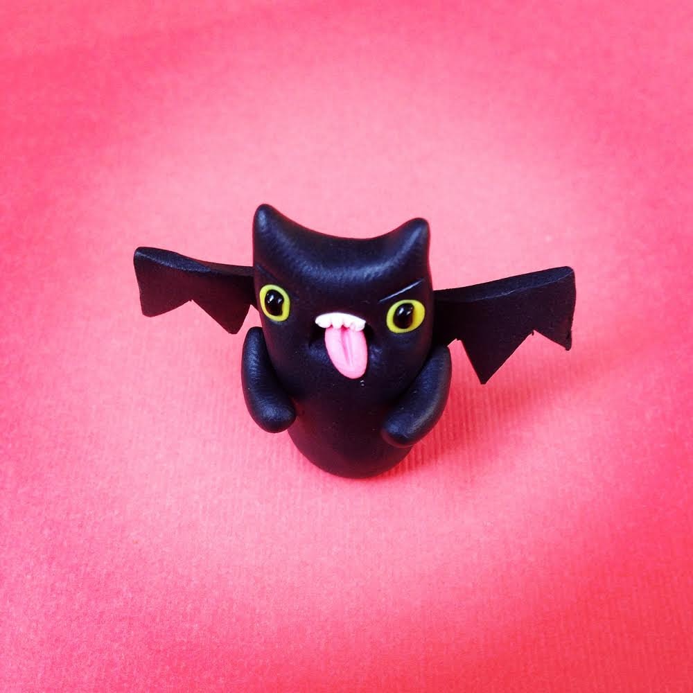 Bat Miniature, Cute Little Black Bat Figurine Fimo - Polymer Clay ...