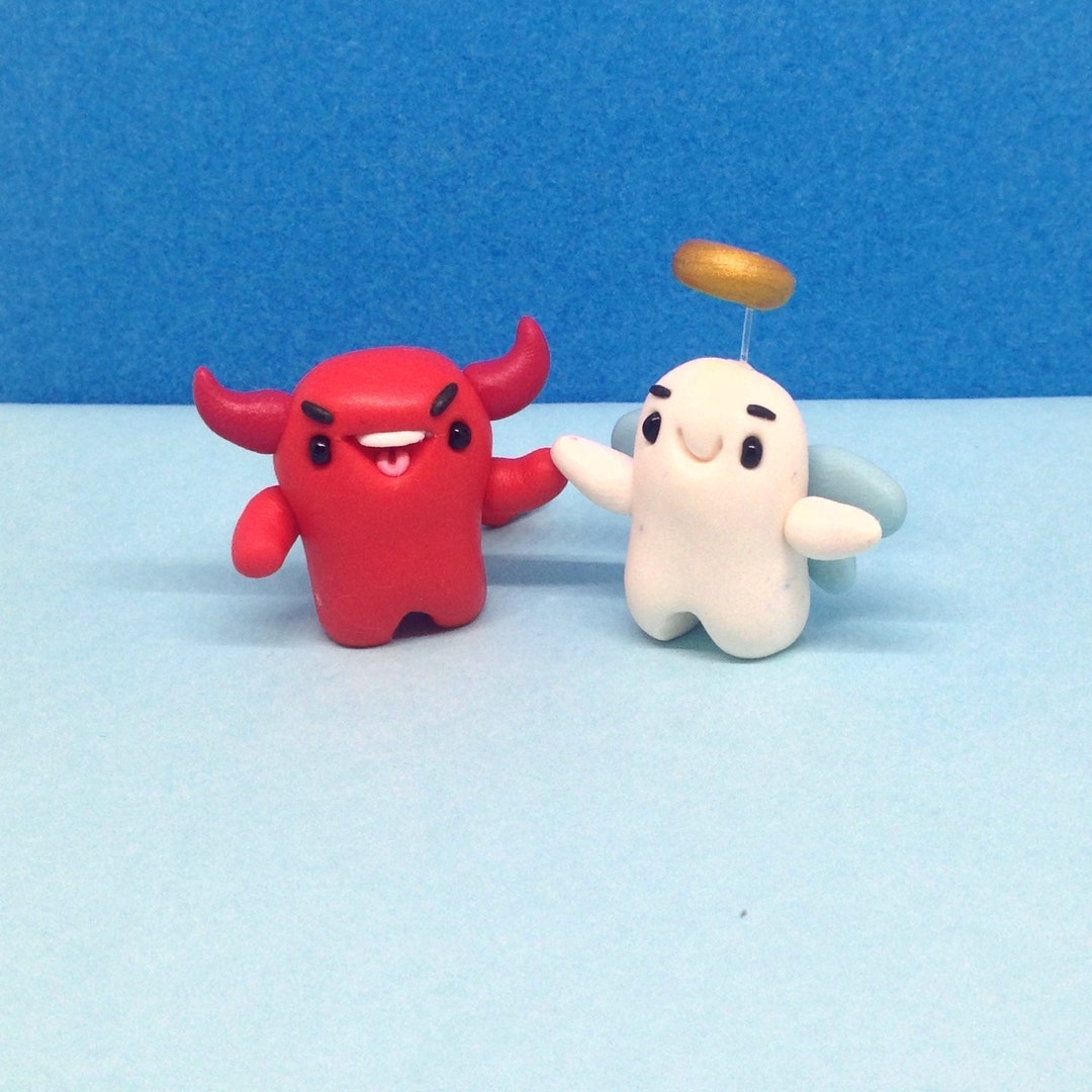 Polymer Clay Little Angel & Devil Miniatures , Cute Little Figurine ...