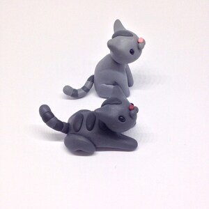 Polymer Clay Miniature Couple of Grey Cats , Cute Figurine Fimo Cats ...