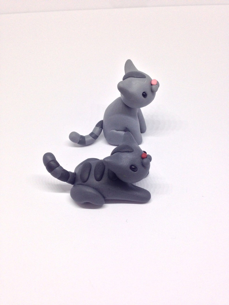 Polymer Clay Miniature Couple of Grey Cats , Cute Figurine Fimo Cats ...