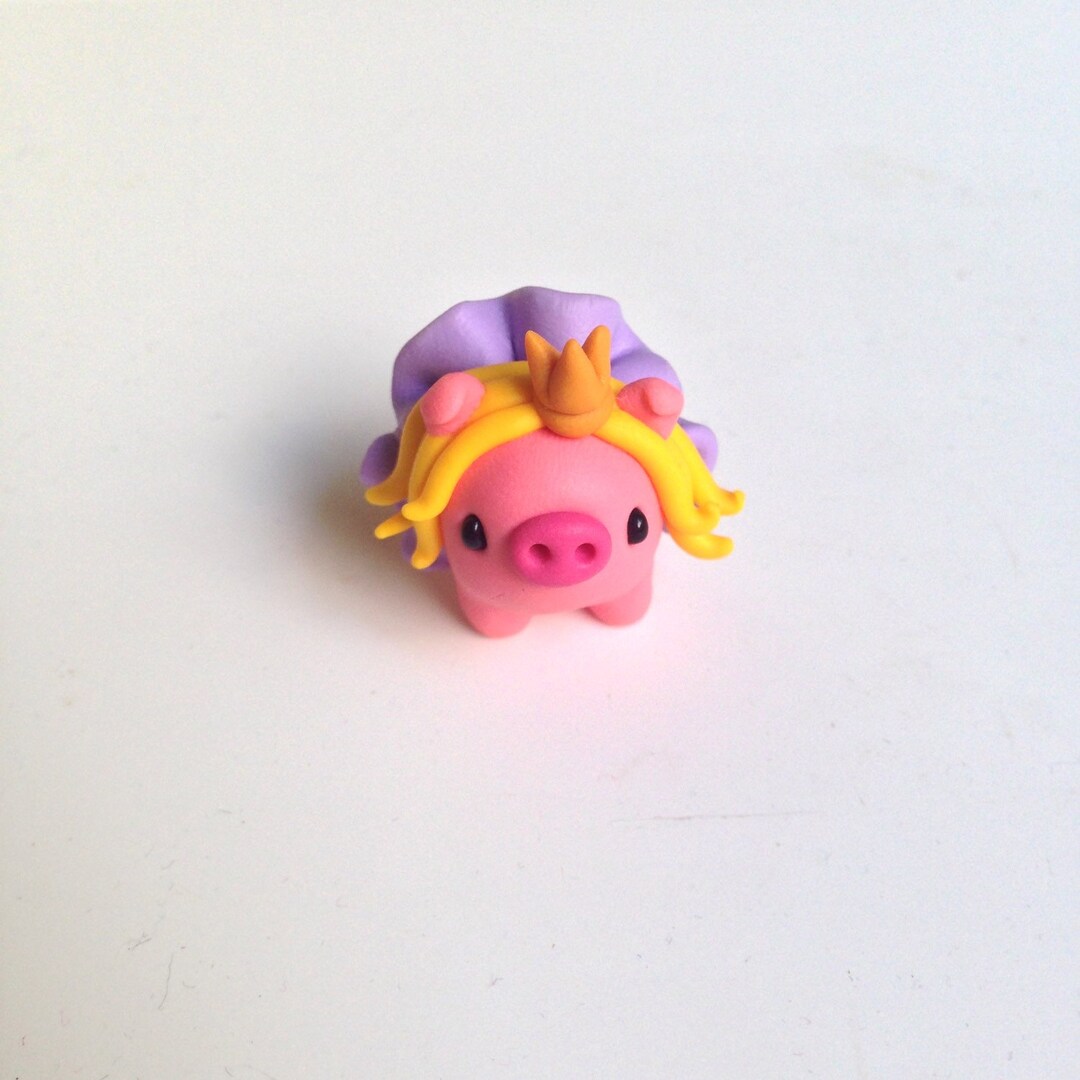 Polymer Clay Miniature Pink Pig Princess, Cute Little Fimo Figurines ...