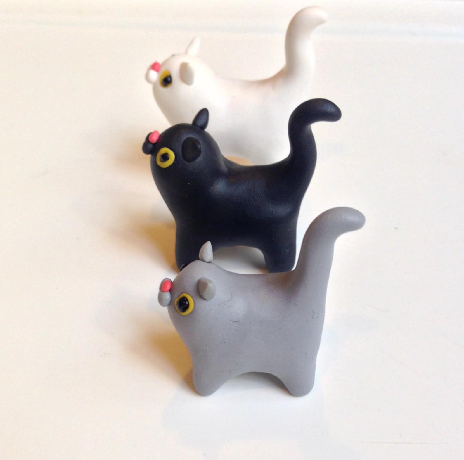 Polymer Clay Kawaii Set of Three Cute Cats Black White and - Etsy