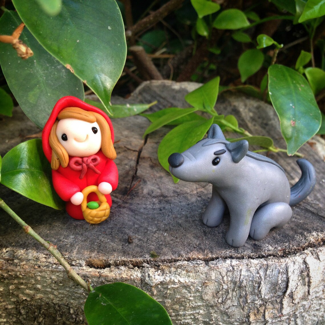 Polymer Clay Miniature Red Riding Hood and the Wolf Cute - Etsy