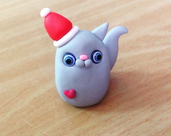 Polymer Clay Miniature Grey Cat Cute Figurine Fimo Cats