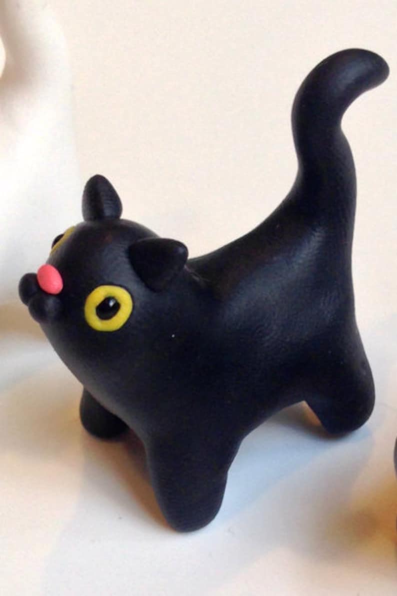 Polymer Clay Miniature Black Cat , Cute Figurine Fimo Cat - Kawaii ...