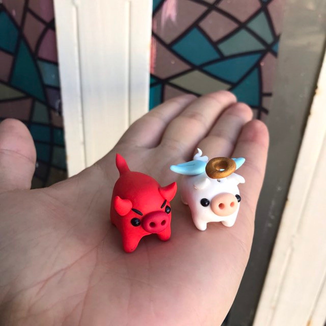 Devil and Angel Kawaii Pigs Charms Cute Tiny Piggies Red and - Etsy