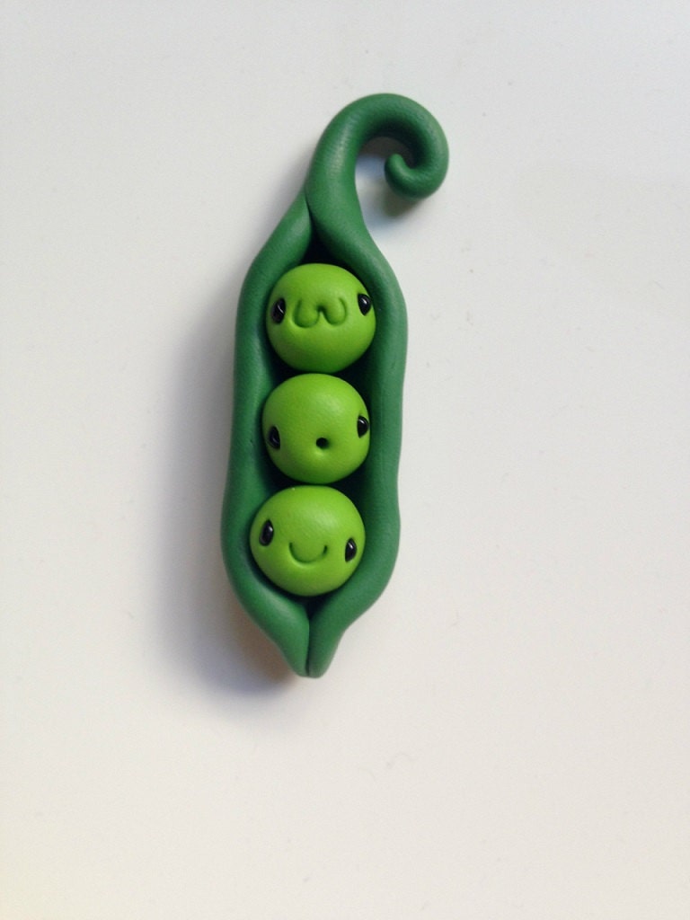 Miniature Peas in a Pod, Cute Little Polymer Clay Veggie Figurine ...
