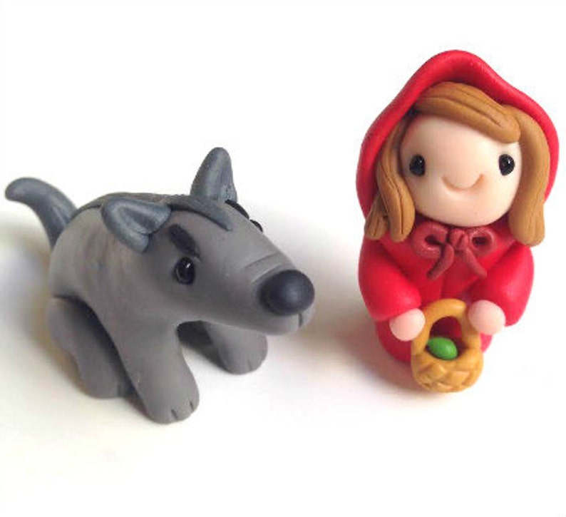 Polymer Clay Miniature Red Riding Hood and the Wolf Cute | Etsy
