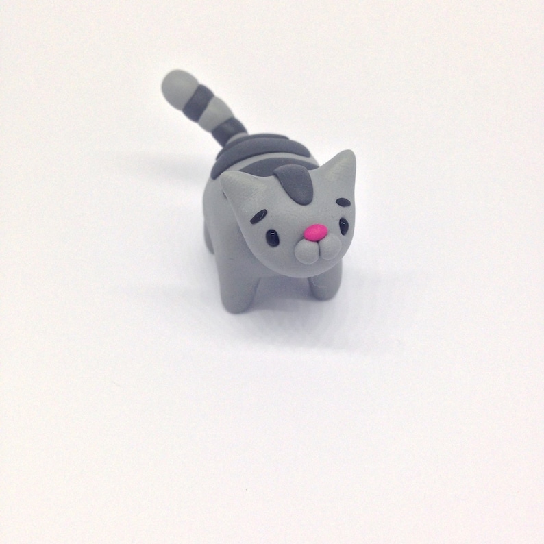 Polymer Clay Miniature Grey Cat Cute Figurine Fimo Cats - Etsy