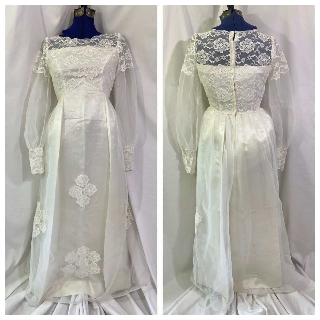Vintage 1971 Handmade Wedding Dress Petite Small Medium 70s Wedding ...