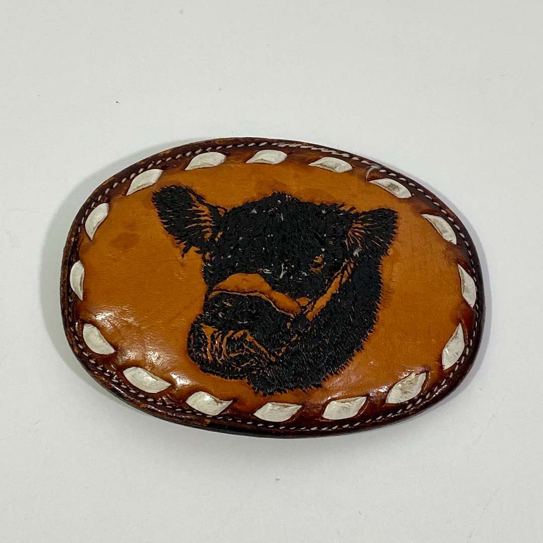 Vintage 70’s Tony Lama Leather Black Angus Belt Buckle - Vintage Belt ...