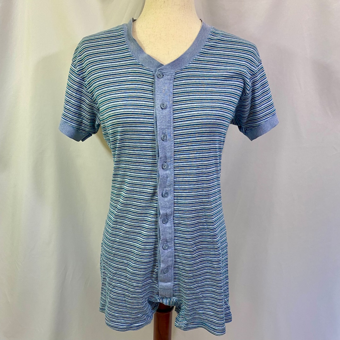 Vintage Victorias Secret Underware Blue Striped Pajama Romper Size ...
