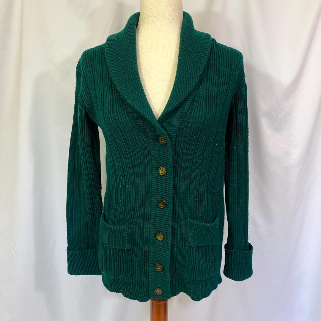 Vintage 70’s Kimlon Forest Green Grandpa Cardigan Sweater Small Medium ...